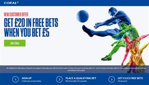 Coral Bonus Code - Bet £5, Get 20 in free bets with this welcome offer