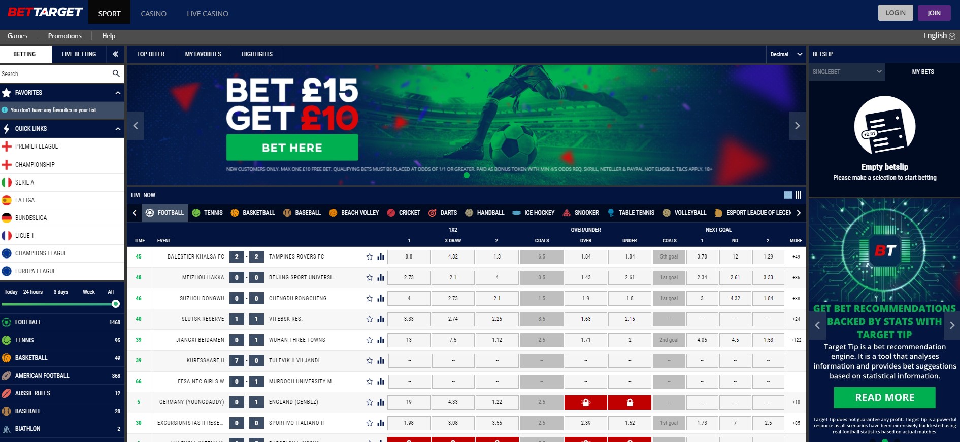 BetTarget Bonus Code - Use the code NEWBONUS to get £10