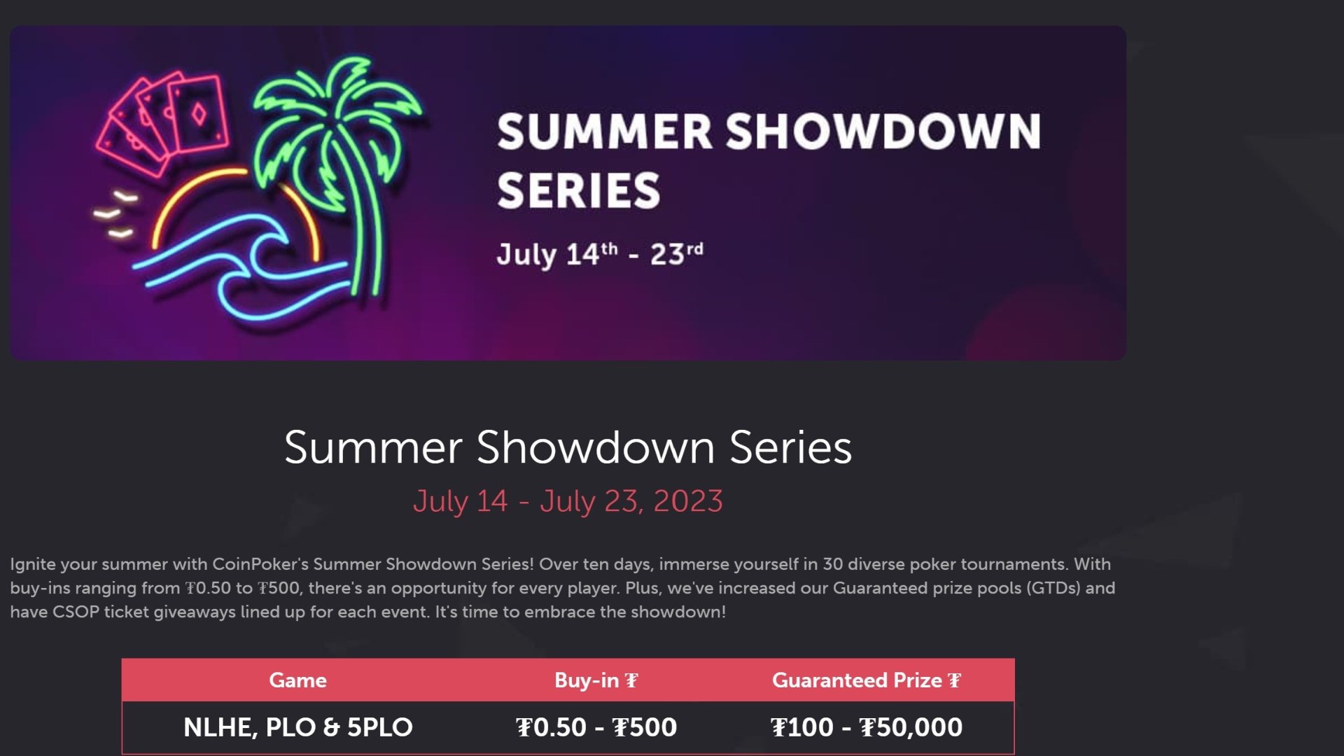Enter the CoinPoker Summer Showdown Series 2023