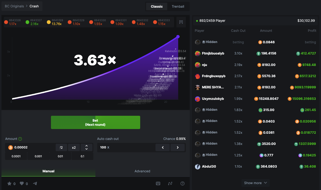 BC.Game Crash Game | How to Play Crash and Crash Trenball