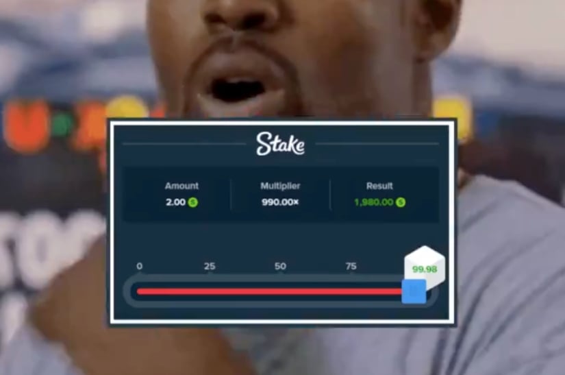 990x 乘数在Stake Social Casino 打造 1,980 SC Dice获胜