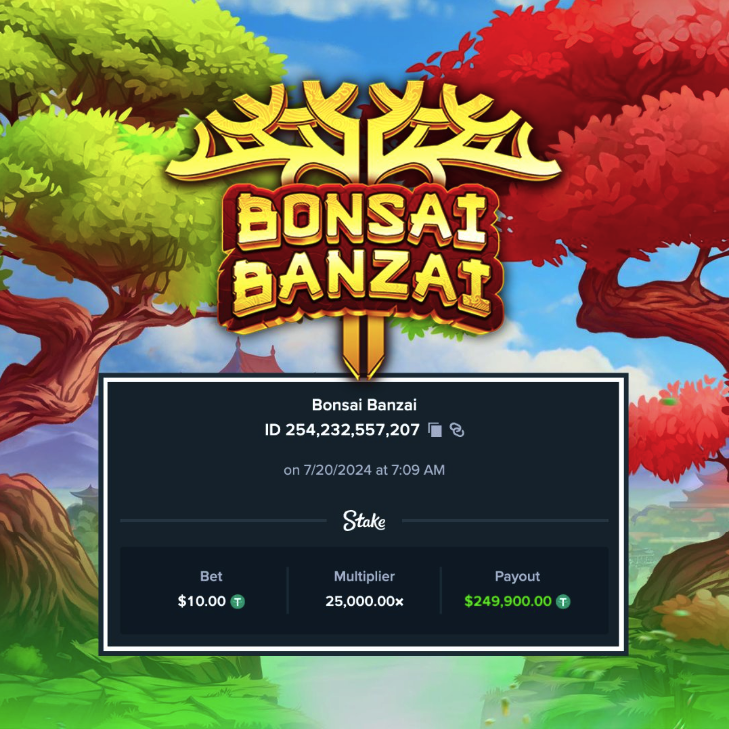 Maximálna výhra 250 000 USD zo stávky 10 USD na automat Bonsai Banzai