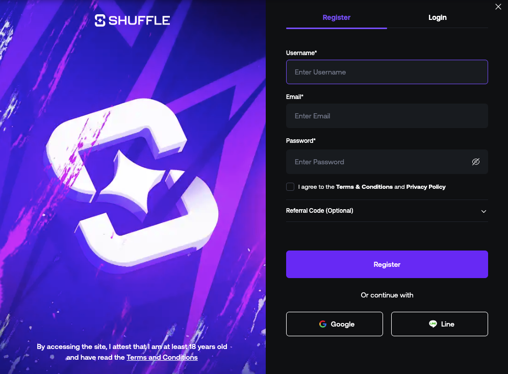 Shuffle.com Registration - How to Register and Login at Shuffle