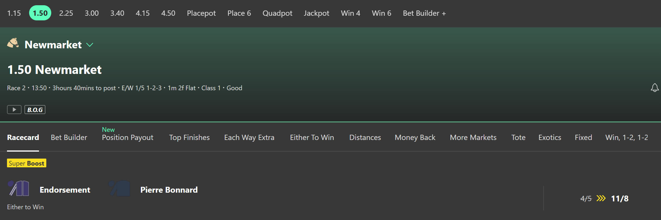 Bet365 Super Boost | Get 11/8 on EITHER Endorsement or Pierre Bonnard ...