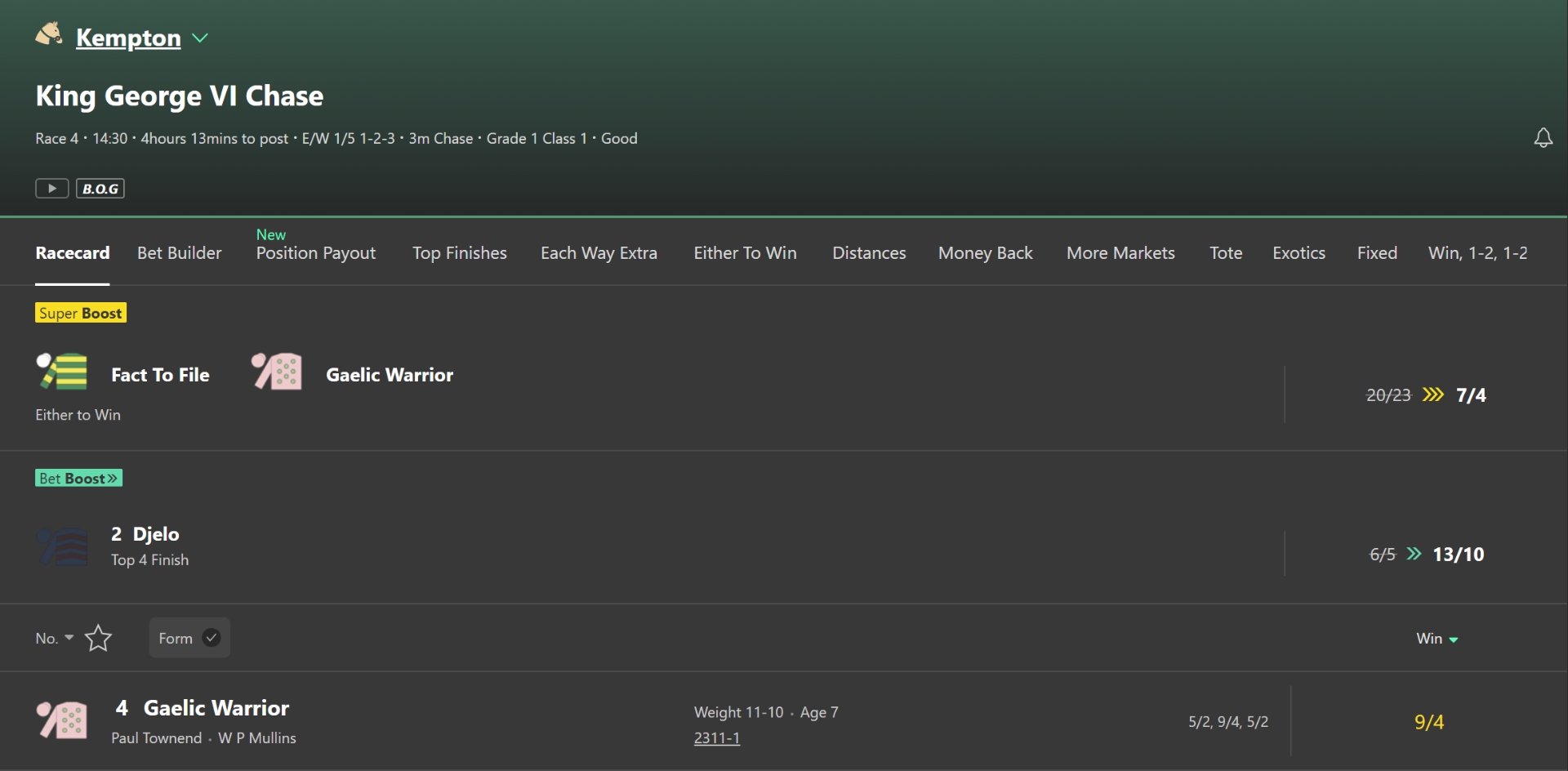 Bet365 Super Boost - Get boosted odds on EITHER Gaelic Warrior or Fact ...