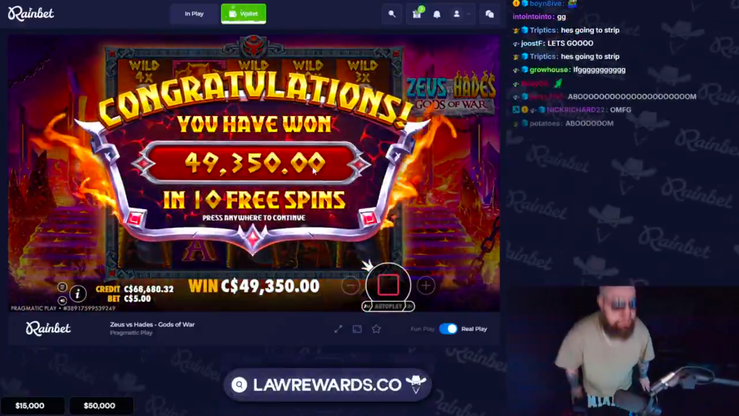 Outlaw Turns $5 Into $49,350 on Zeus vs Hades at Rainbet Casino