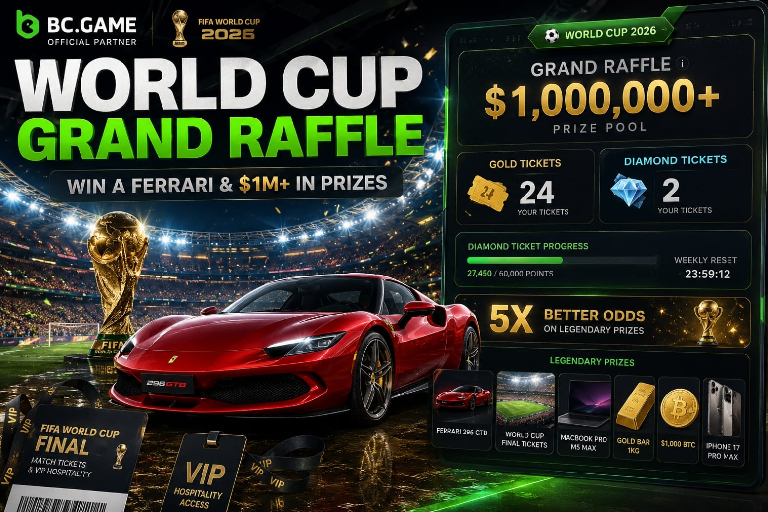 বিসি.গেম World Cup Grand Raffle - একটি Ferrari জিতে নিন | পুরস্কারে ১০ ...